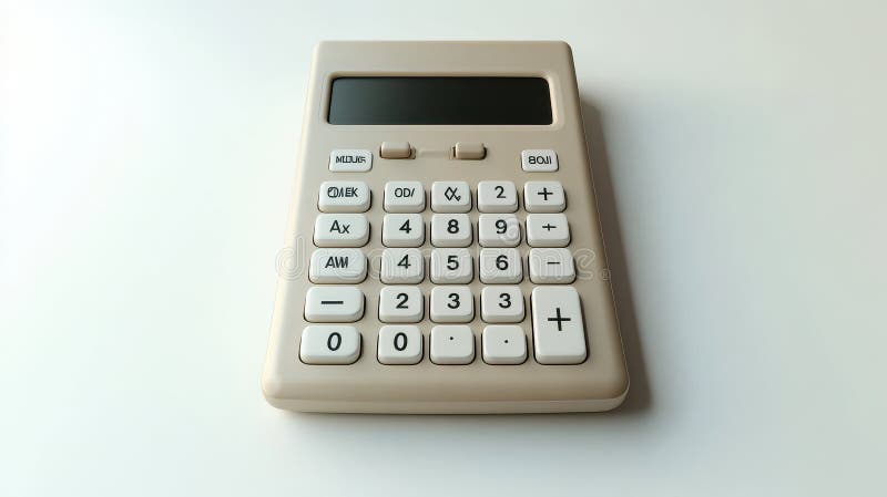 Simple White Calculator on a Plain Surface with Buttons for Addition ...