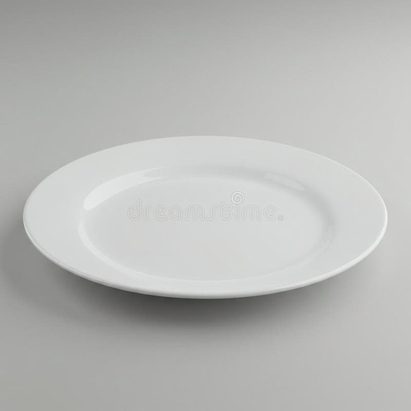 Simple White Ceramic Dinner Plate on a Smooth, Light Gray Surface Stock ...