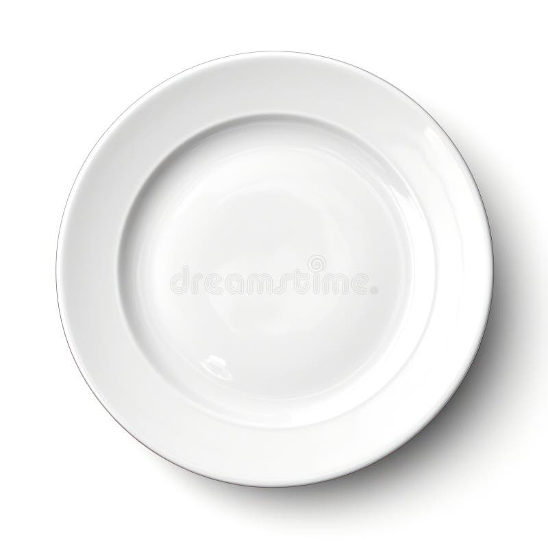 Simple White Ceramic Plate with Glossy Finish. Isolated on Background ...