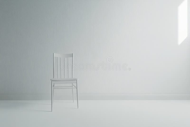 A Simple White Chair Placed in a Minimalist White Room with a Large ...