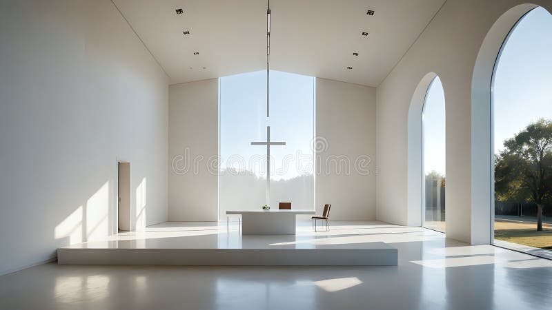 Sunlit Modern Chapel Interior Stock Illustration - Illustration of ...