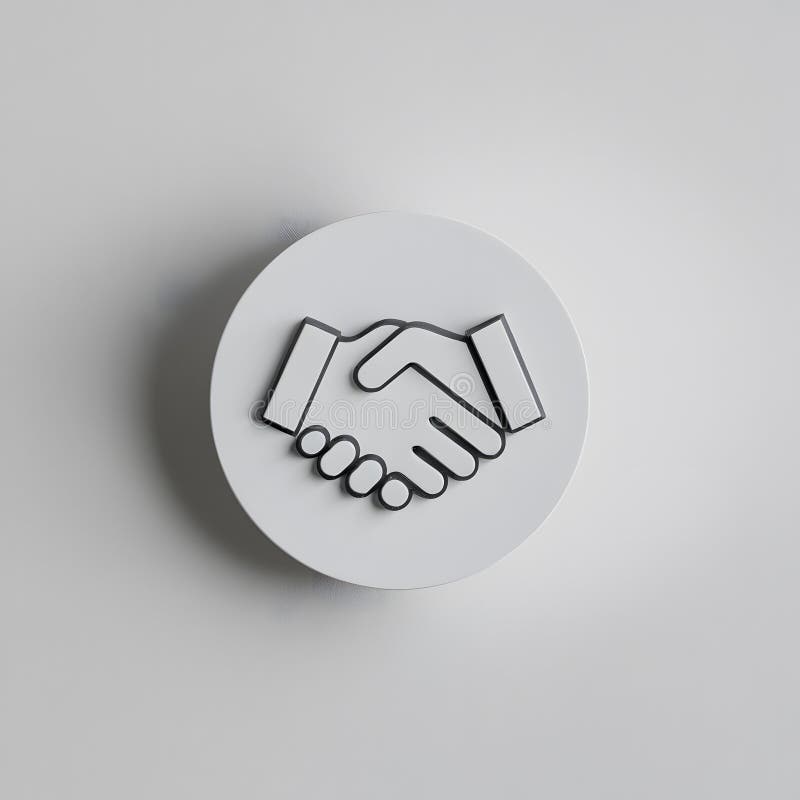 Simple White Circular Icon with 3D Handshake Symbol on Light Background Stock Illustration ...