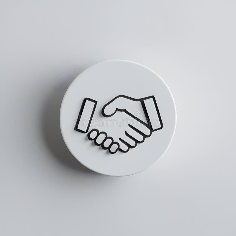 Simple White Circular Icon with 3D Handshake Symbol on Light Background ...