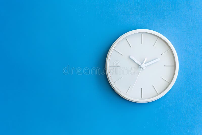 Simple White Clock on Blue Background Symbolizing Time Stock ...