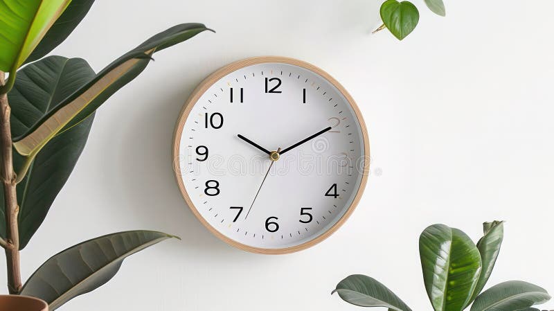Simple White Clock Nestled among Plants, Blending Nature and Minimalism ...
