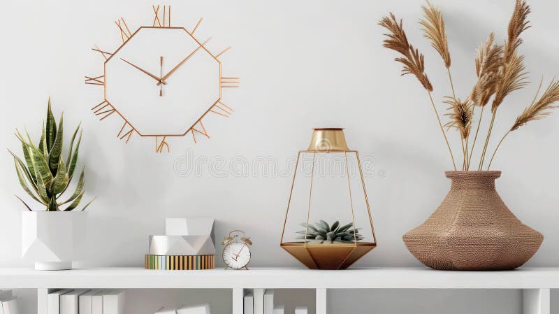 Simple White Clock Nestled among Plants, Blending Nature and Minimalism ...