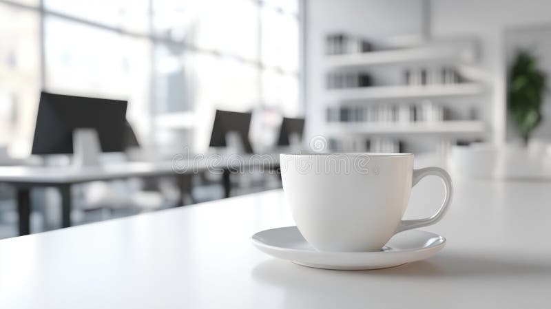Simple White Coffee Cup on a Minimalist Office Table Stock Illustration ...