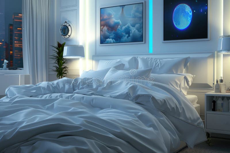 A Simple White Comforter on a Bed, Perfect for Home Decor Ads Stock ...