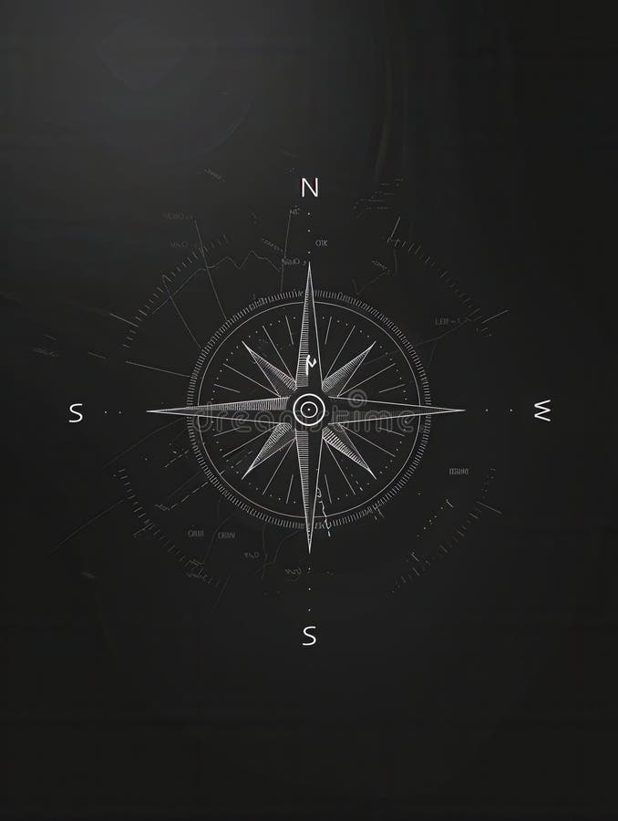 A Simple, White Compass Illustration with Clear Lines on a Black ...