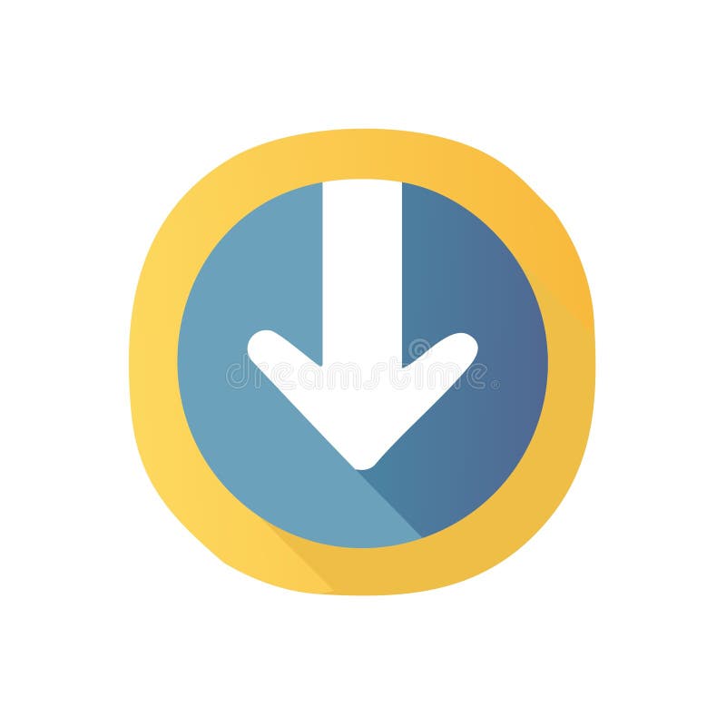 Simple White Down Arrow Inside Blue Circle with Yellow Border Stock ...