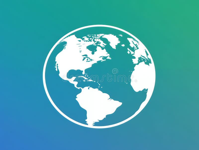 Simple White Earth Globe on Teal Gradient Background Map Web Icon Blue Logo World Green Stock ...