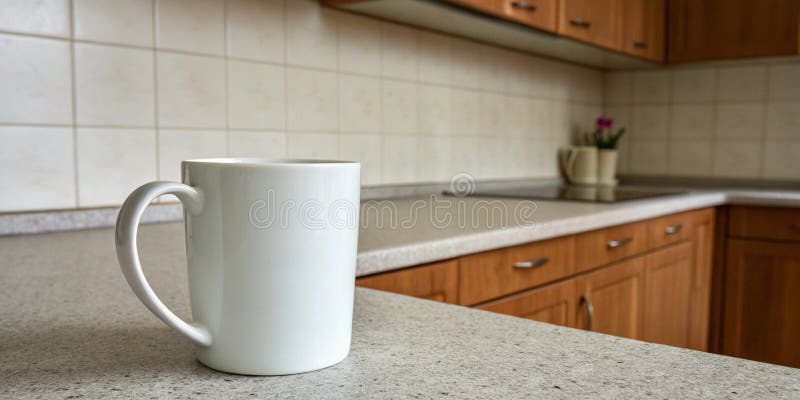 White Empty Mug on Kitchen Background Stock Illustration - Illustration ...