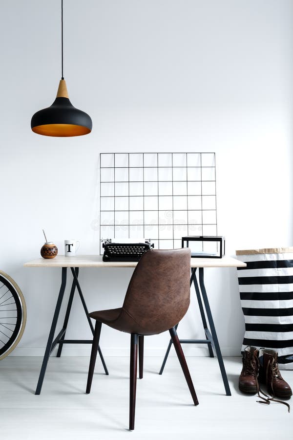 Simple, white home office stock image. Image of black - 90502429