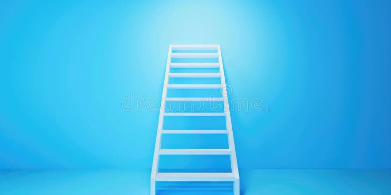 A Simple White Ladder Leaning Against a Bright Blue Surface Stock ...