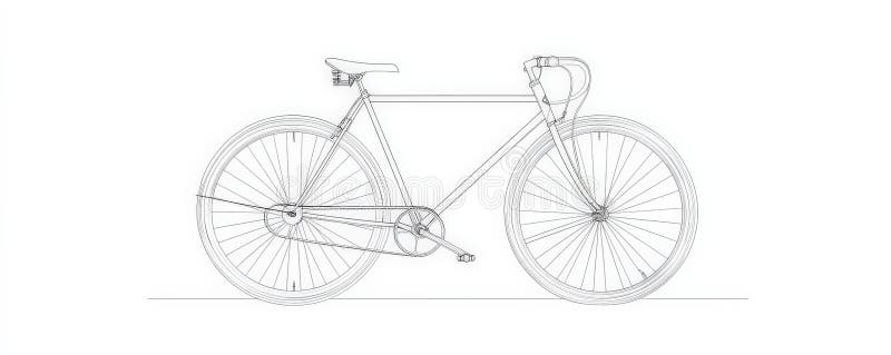 A Simple White Line Drawing of a Bicycle with Its Wheels, Frame, and ...