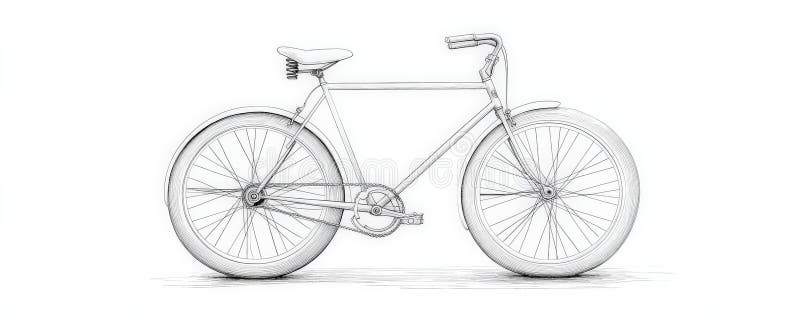 A Simple White Line Drawing of a Bicycle with Its Wheels, Frame, and ...