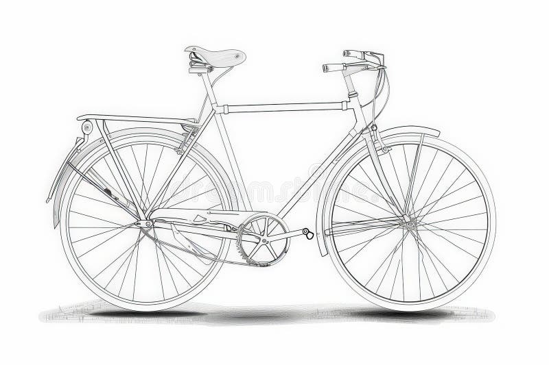 A Simple White Line Drawing of a Bicycle with Wheels, Frame, and ...