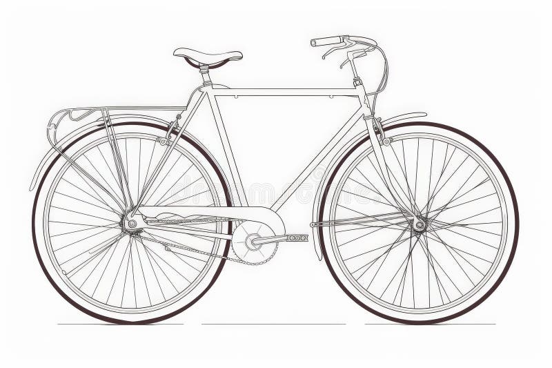 A Simple White Line Drawing of a Bicycle with Wheels, Frame, and ...