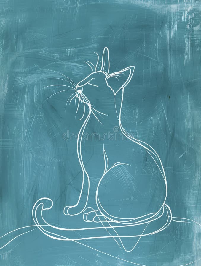A Simple White Line Drawing of a Cat on a Light Blue Textured ...