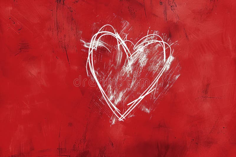 A Simple White Line Drawing on a Crimson Background of a Heart with ...