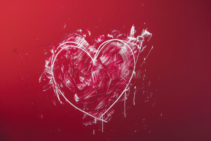 A Simple White Line Drawing on a Crimson Background of a Heart with ...