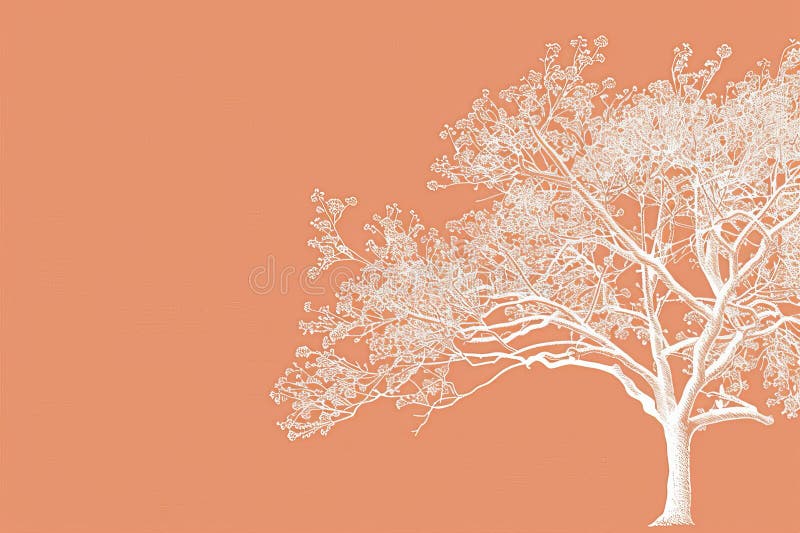 A Simple White Line Drawing on a Peach Background of a Tree with ...