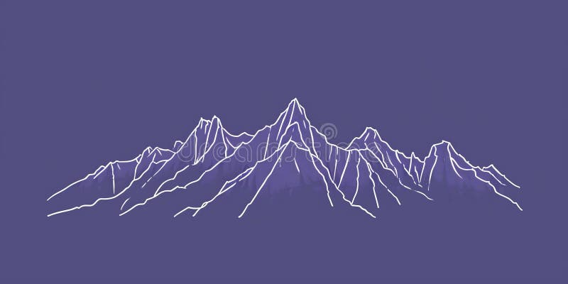 A Simple White Line Drawing on a Purple Background of a Mountain Range ...