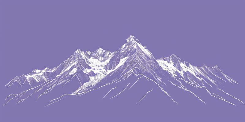 A Simple White Line Drawing on a Purple Background of a Mountain Range ...