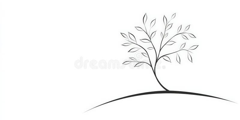 A Simple White Line Drawing of a Tree with Spreading Branches and a Few ...