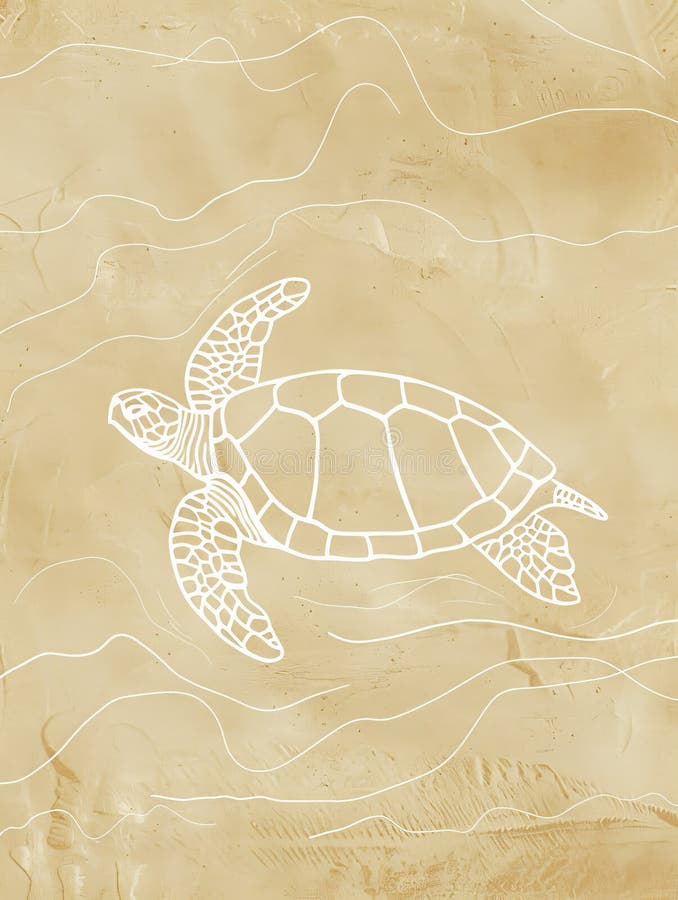 A Simple White Line Drawing of a Turtle Slowly Moving Across a Sandy ...