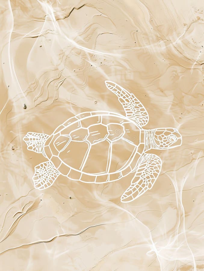 A Simple White Line Drawing of a Turtle Slowly Moving Across a Sandy ...