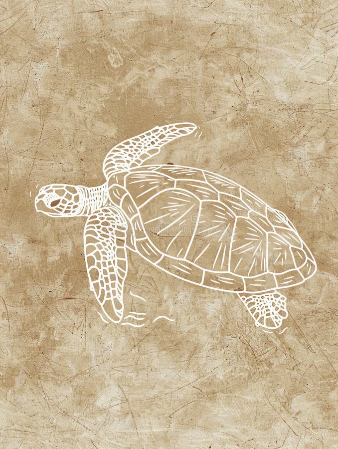 A Simple White Line Drawing of a Turtle Slowly Moving Across a Sandy ...