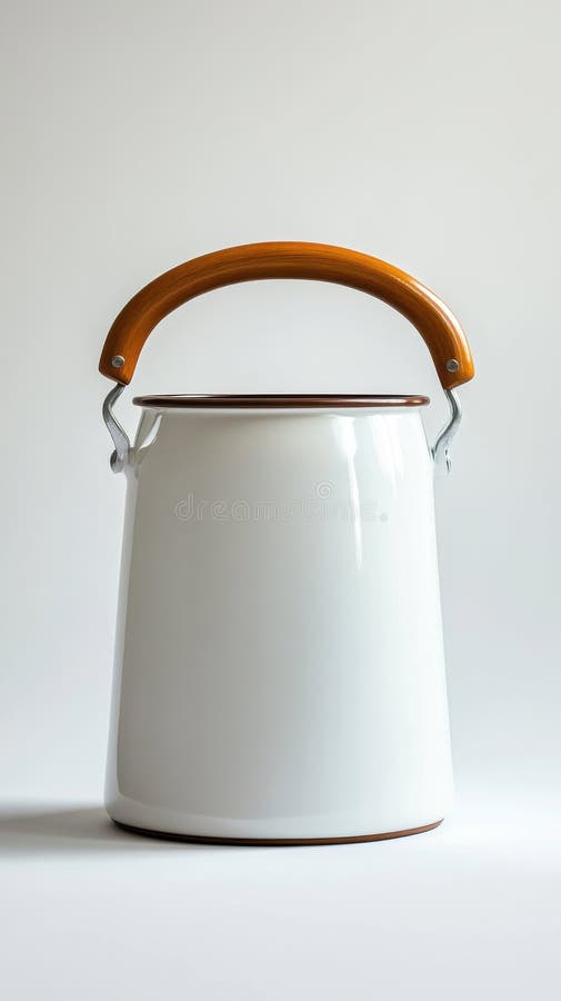 Simple White Metal Container with Wooden Handle for Practical Home Use ...