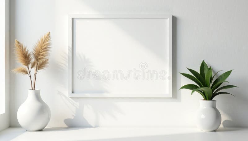 Simple White Minimalist Frame on a Clean Wall, White, Display Stock ...
