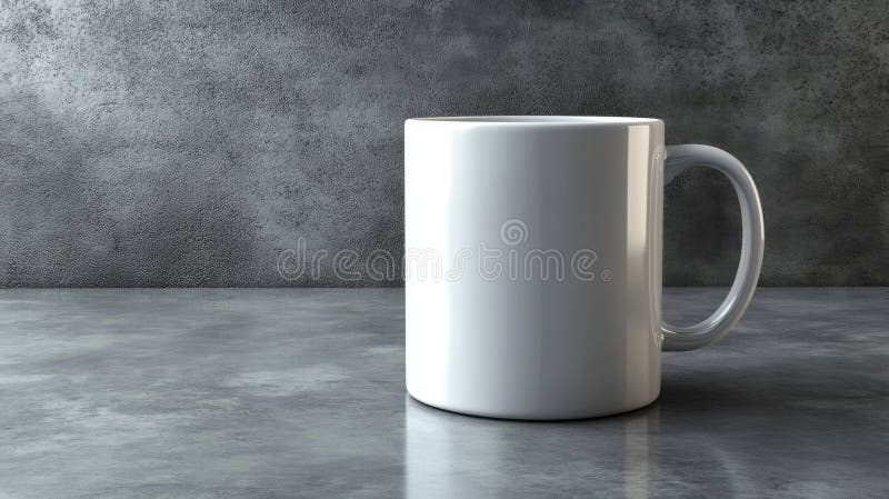 Simple White Mug Placed on Stone Surface Against Textured Gray Wall ...