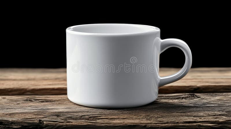Simple White Mug on Rustic Wooden Table Against Dark Background ...