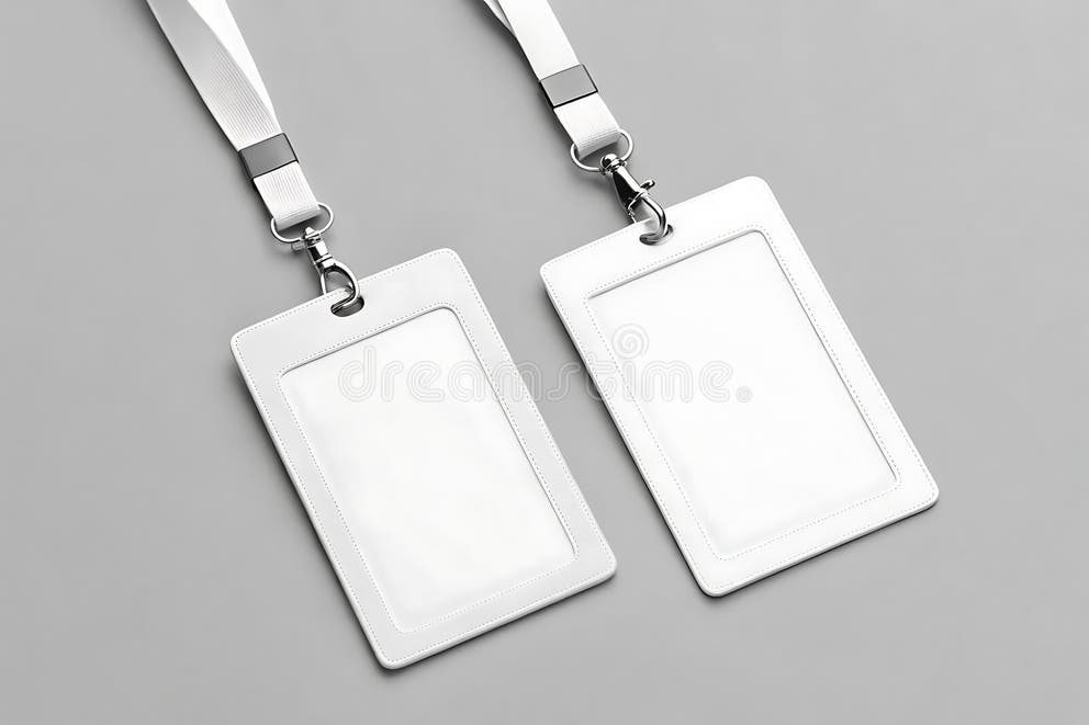 Simple White Name Tags with Neck Straps Stock Photo - Image of circle ...