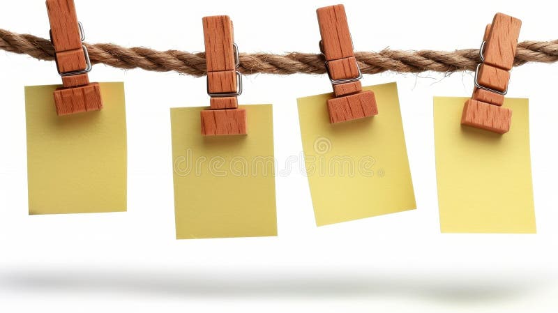A Simple White Paper Hangs from a Rope, Secured with Clothespins ...