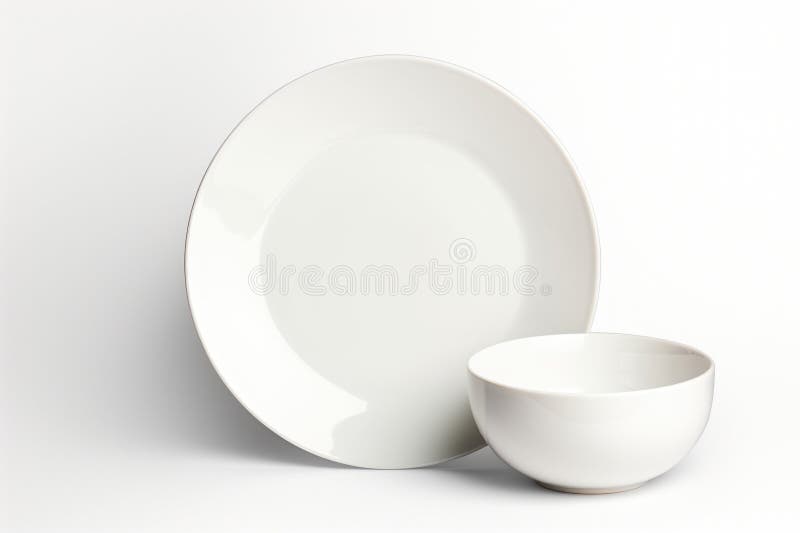 Simple White Plate and Bowl on White Surface. Suitable for Food and ...