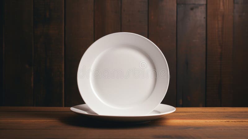 A Simple White Plate on a Rustic Wooden Table. Perfect for Food and ...