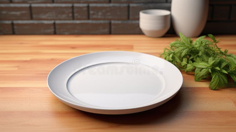 A Simple White Plate on a Rustic Wooden Table. Perfect for Food or ...