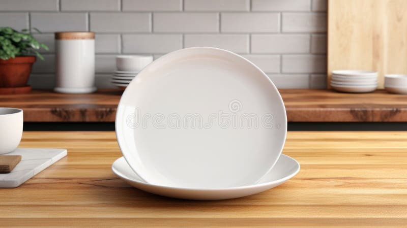 A Simple White Plate on a Rustic Wooden Table, Perfect for Food or ...