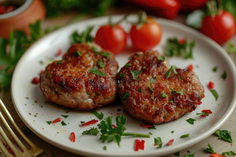 A Simple White Plate with Two Meat Patties. Ideal for Food-related ...