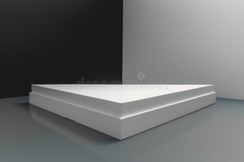 A Simple, White Platform Sits in the Corner of a Room with Black and ...