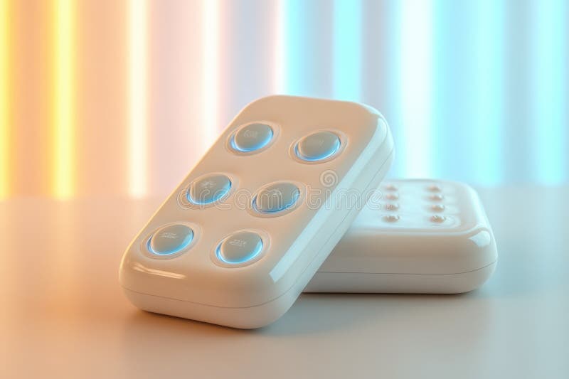 A Simple White Remote Control Sits on a Table, Ready for Use Stock ...