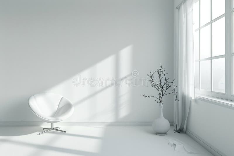 A Simple White Room with a Chair and a Window, Suitable for Various ...