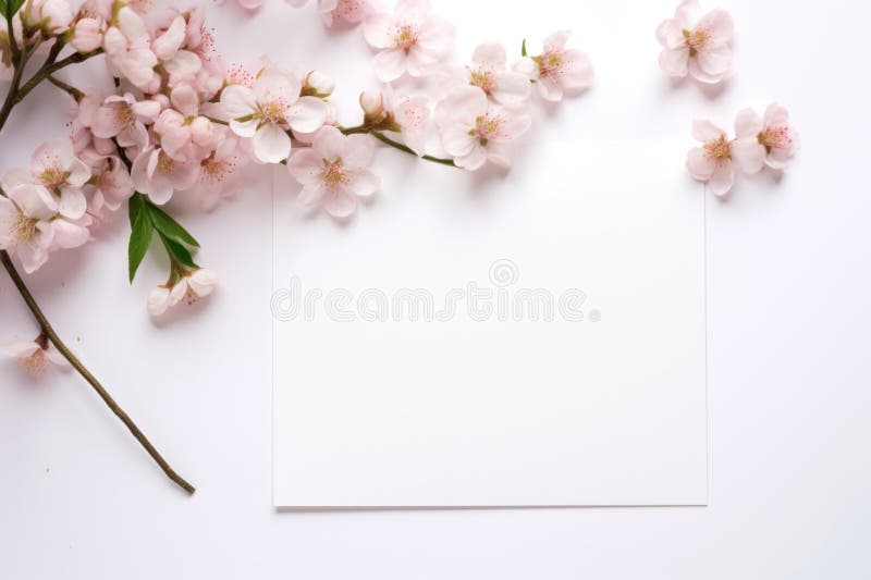 A Simple White Sheet of Paper Surrounded by Delicate Pink Flowers ...
