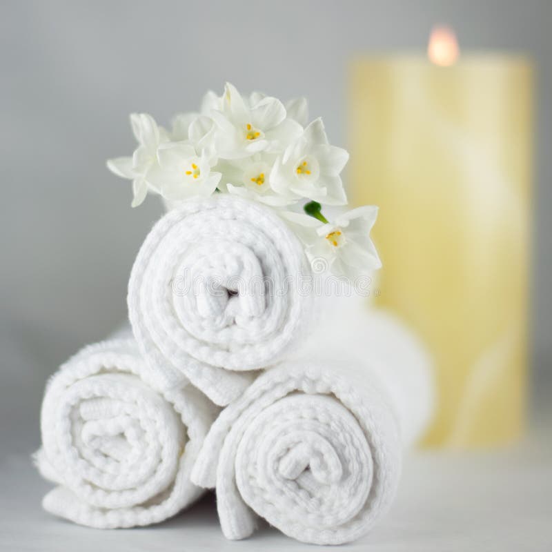 Simple White Spa Theme. Thick Fluffy Towels. Stock Photo - Image of ...