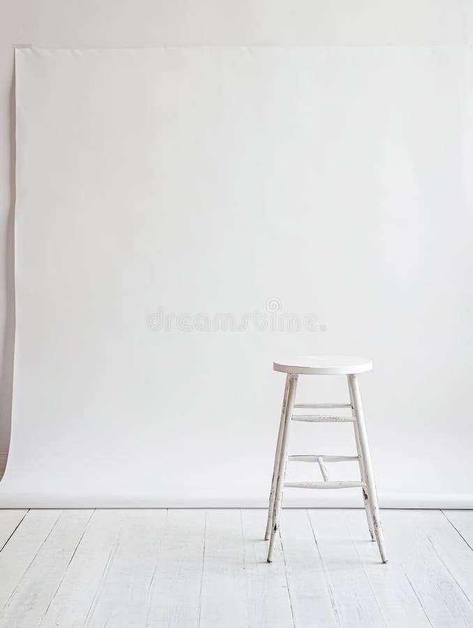 Minimalist White Stool in a Studio Setting Stock Illustration ...