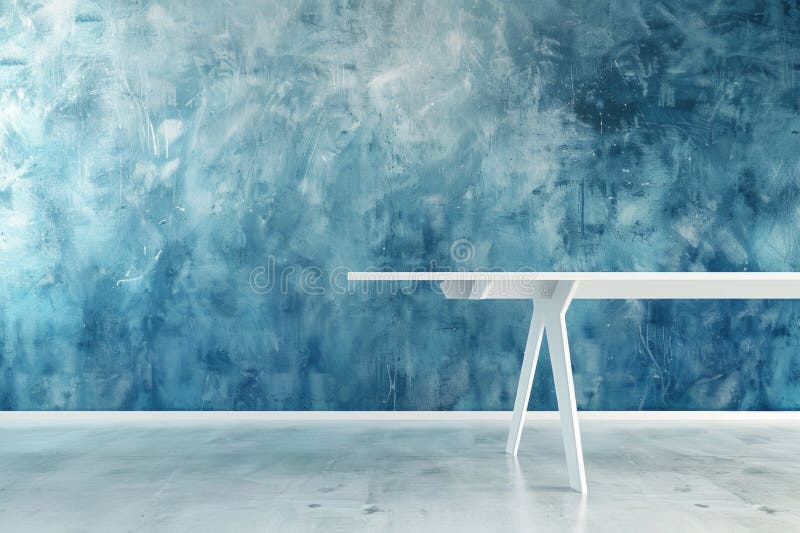 Simple White Table Against a Blue Wall, Perfect for Home Decor or ...